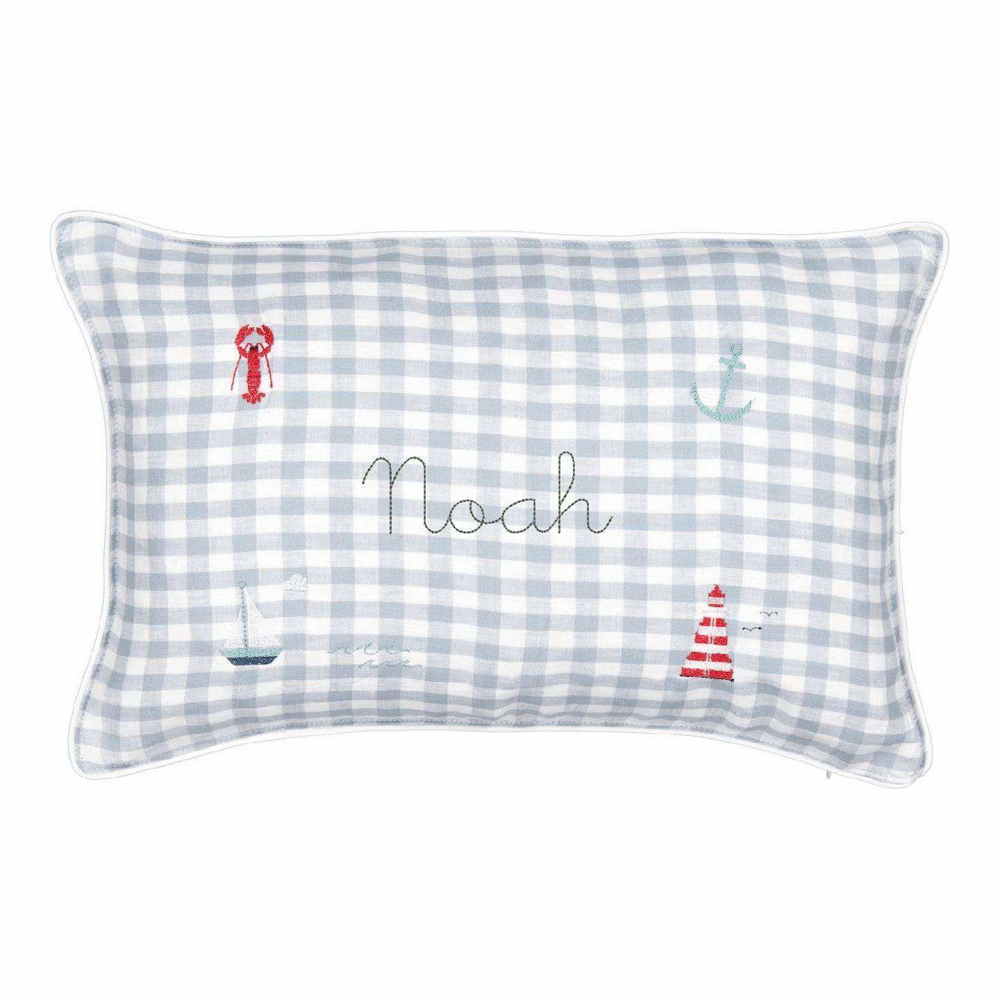 Nautical Cushion - Duck Egg Blue Gingham Linen
